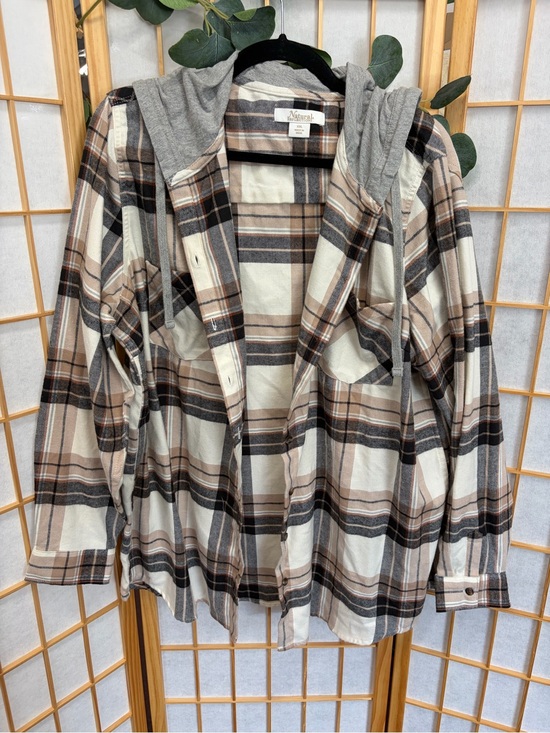 Jackets & Coats | Neutral Plaid Hooded Buttonup Shirt Jacket | Poshmark